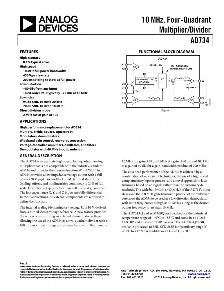 AD734 technical document page 1