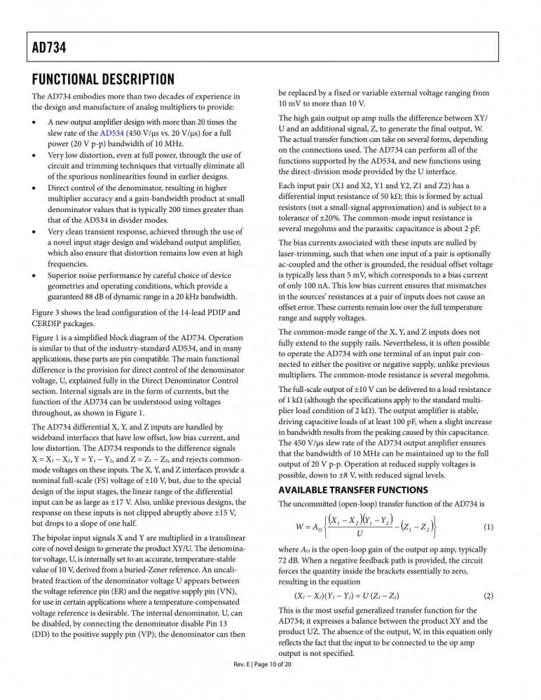 AD734 technical document page 10