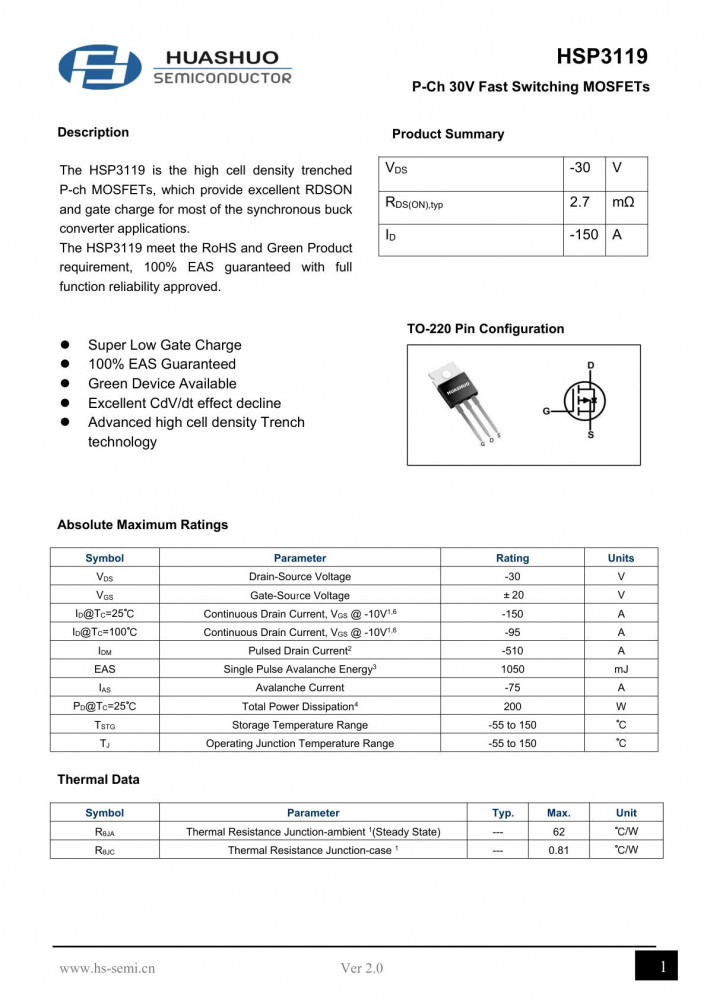 HSP3119 datasheet page 1