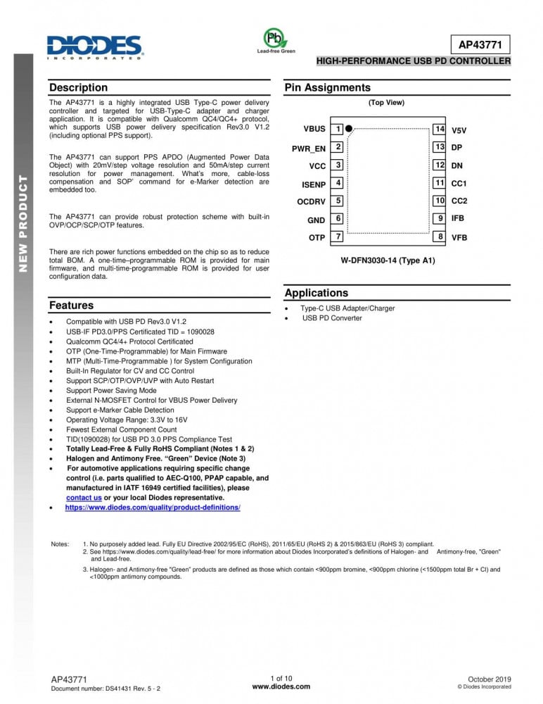 AP43771FBZ-13 datasheet page 1