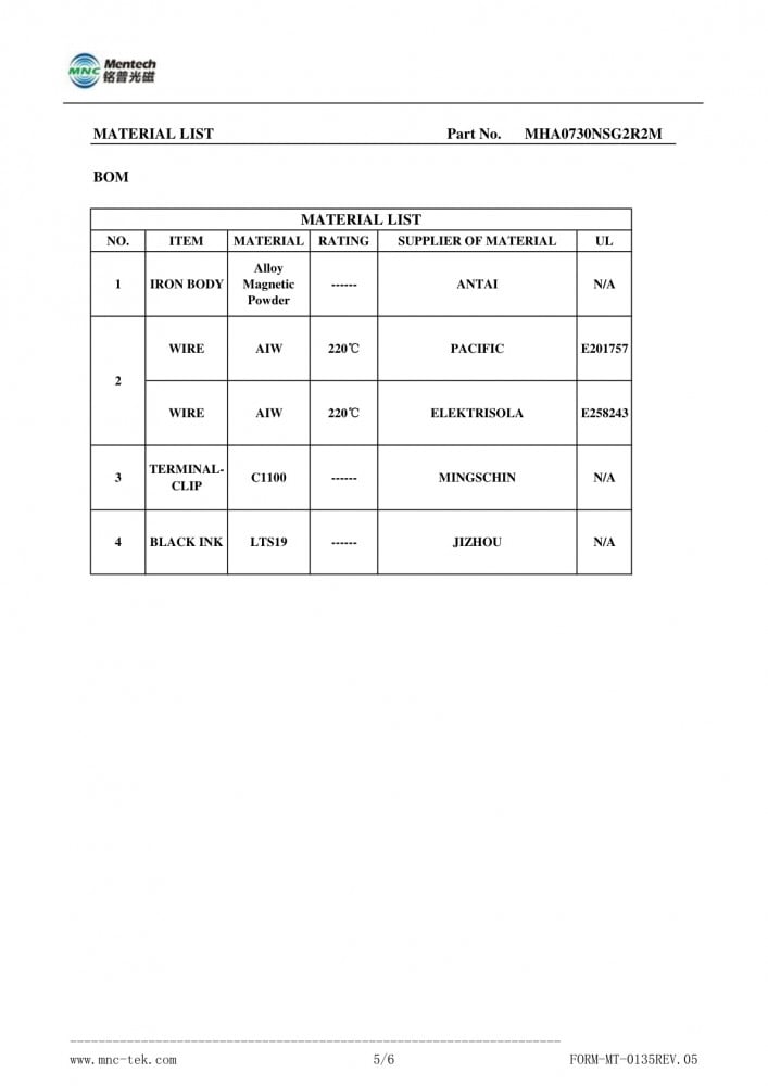 MHA0730NSG2R2M specification page 6