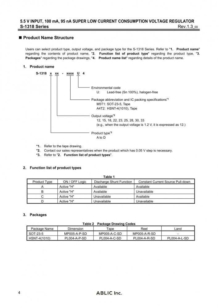 ABLIC S-1318 datasheet page 4