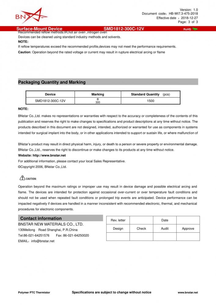 BNstar SMD1812-300C-12V datasheet page 3