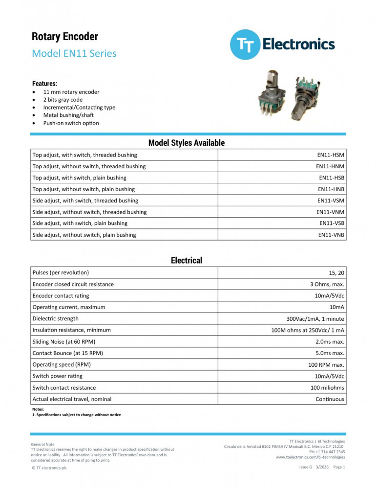 EN11 series rotary encoder document page 1