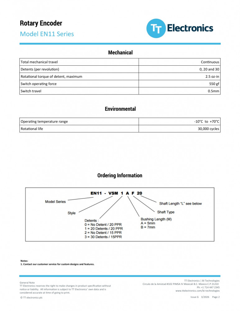 EN11 series rotary encoder document page 2