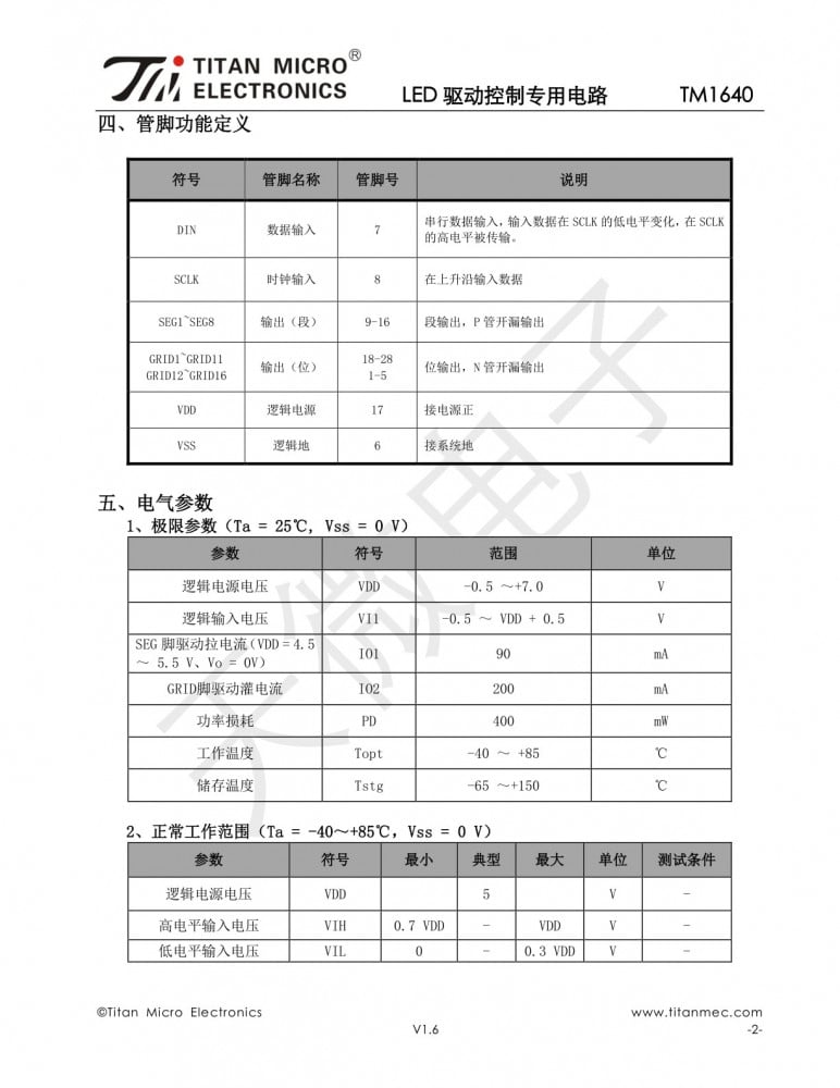 TM1640 datasheet page 2