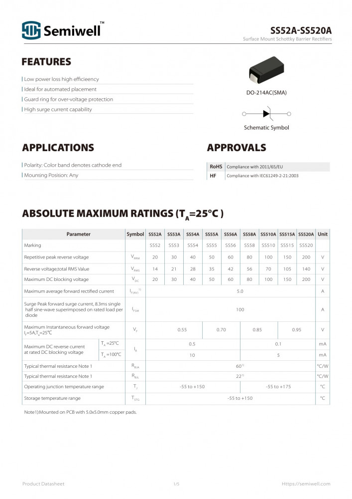 SS515A datasheet page 1