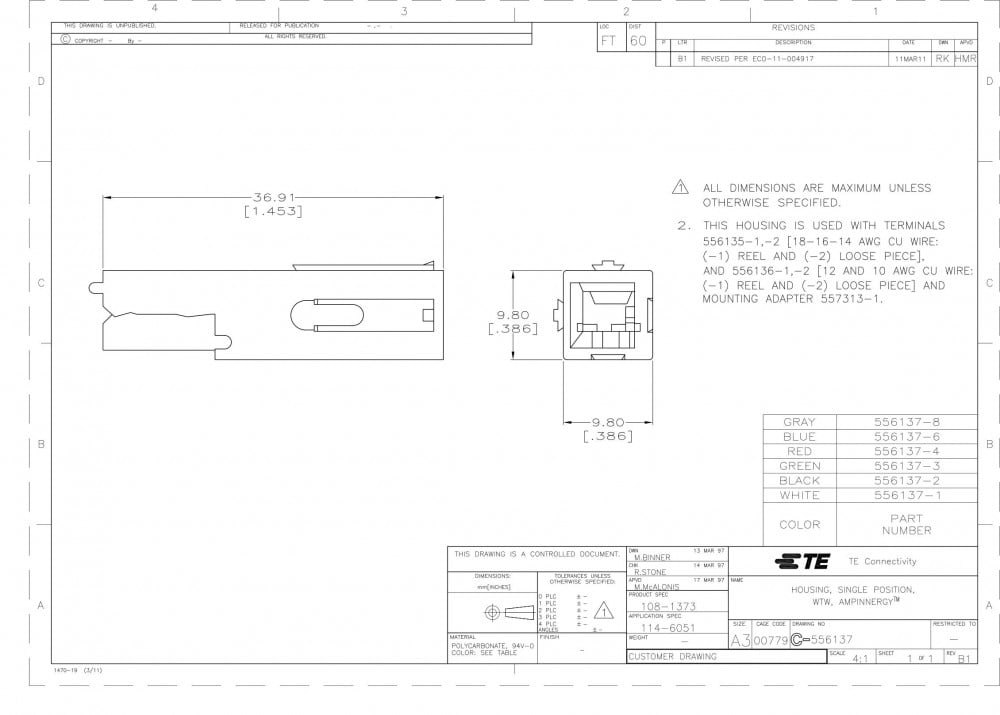 TE Connectivity 556137-1 technical drawing preview