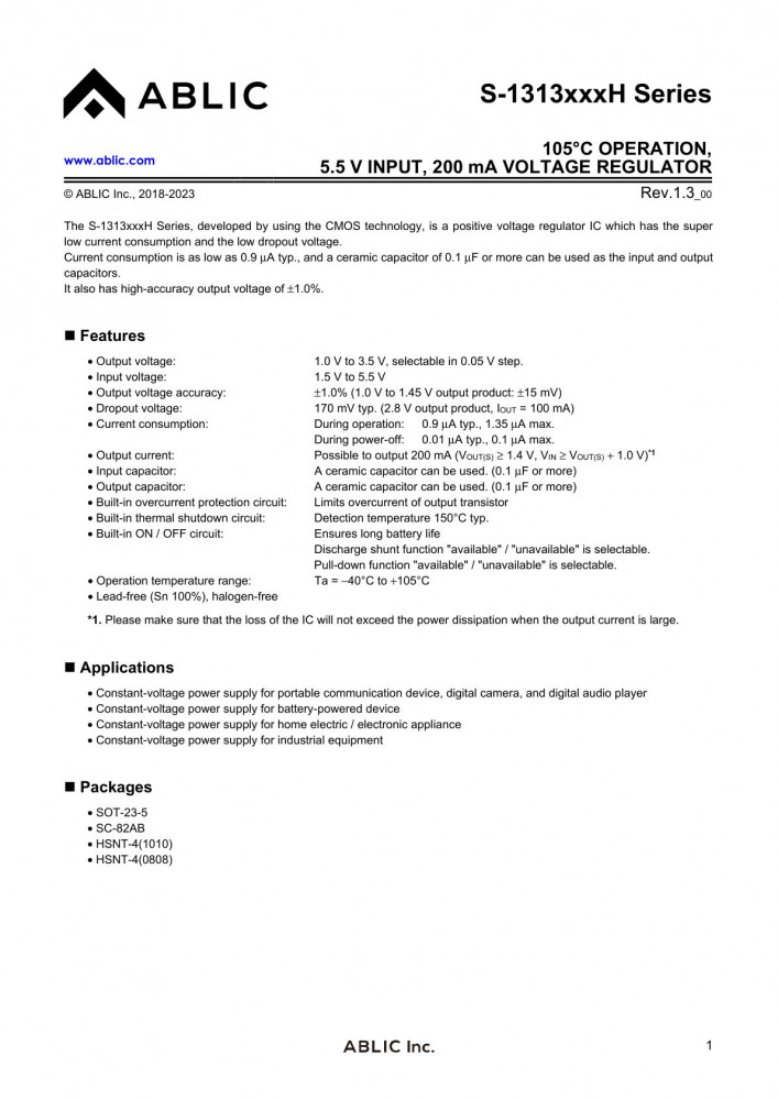 S-1313xxxH datasheet page 1