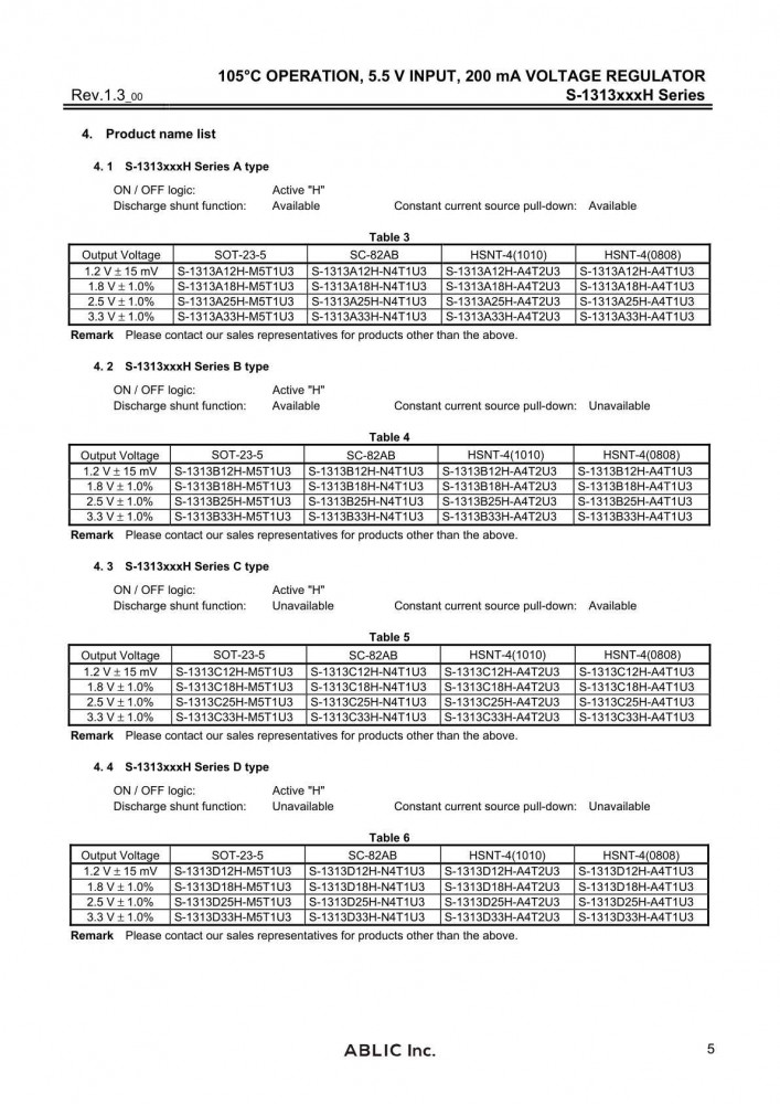 S-1313xxxH datasheet page 5