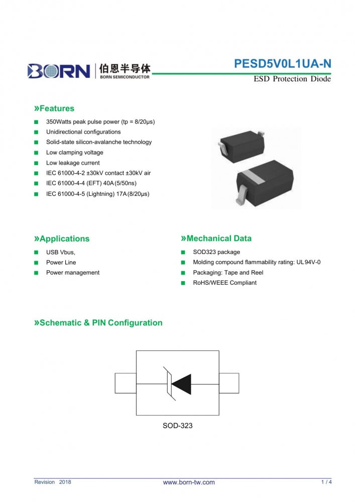 PESD5V0L1UA-N datasheet page 1