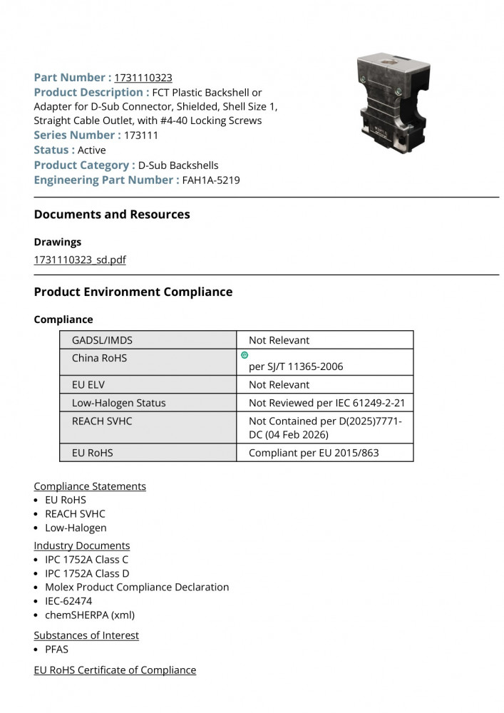 MOLEX 1731110323 product drawing, page 1