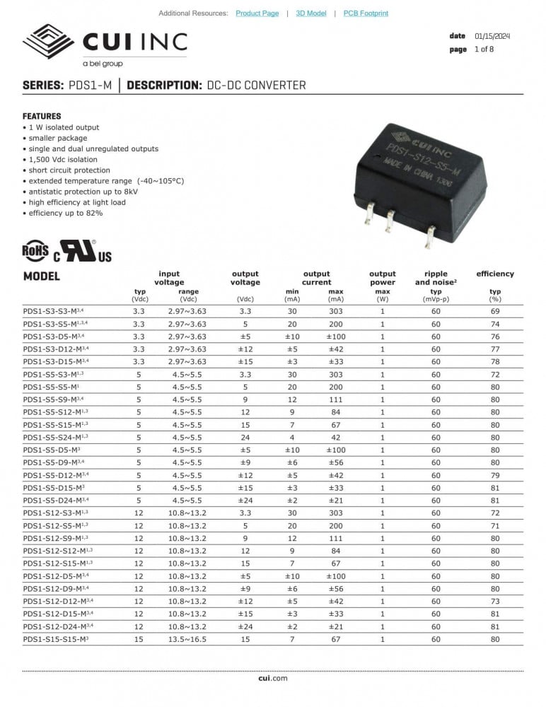 CUI PDS1-M datasheet page 1