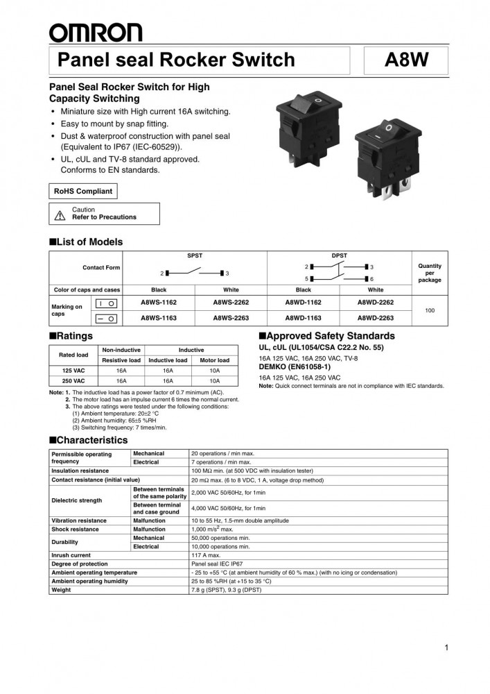 OMRON A8W technical document page 1