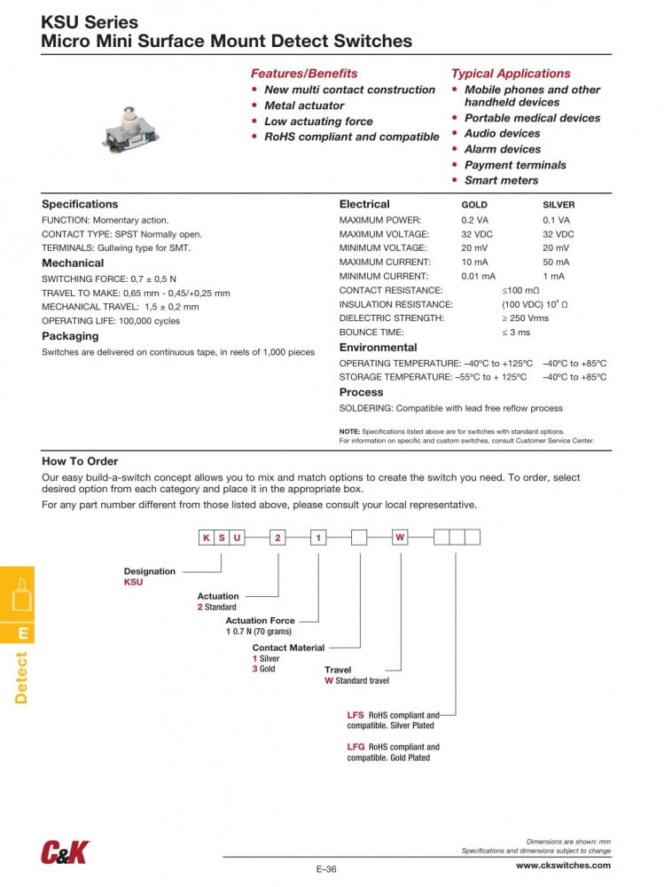C&K KSU series technical document page 1