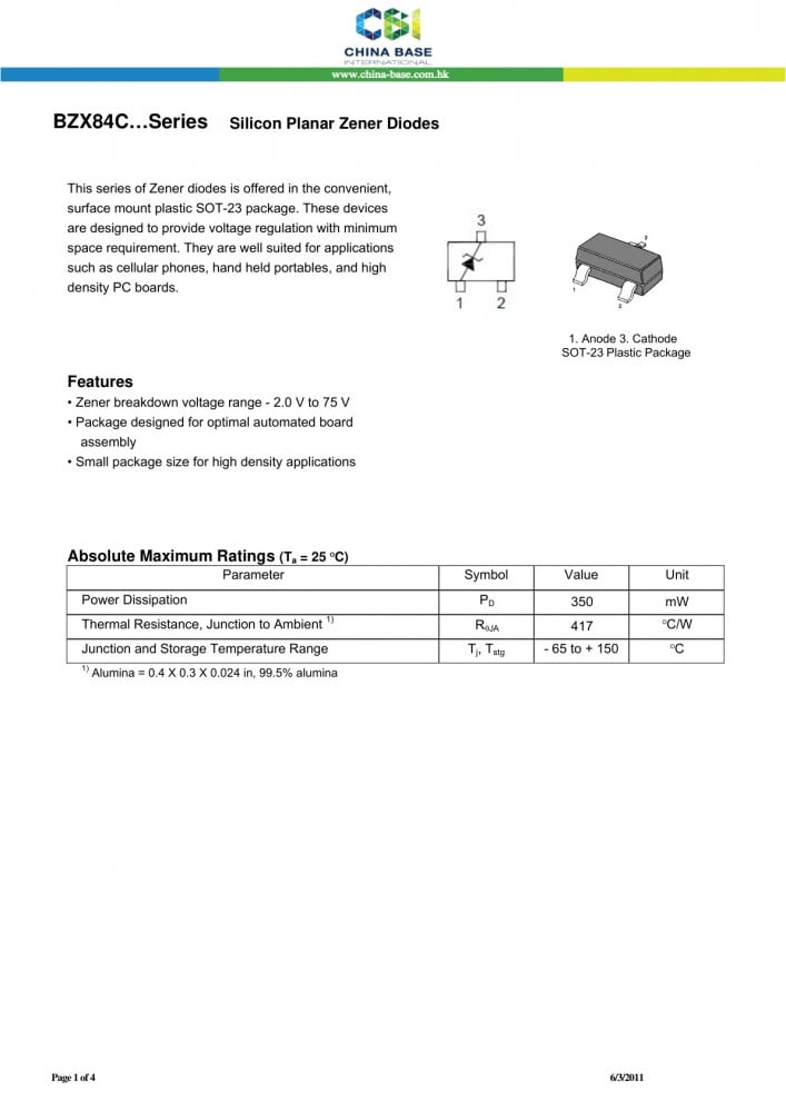 BZX84C30 datasheet page 1