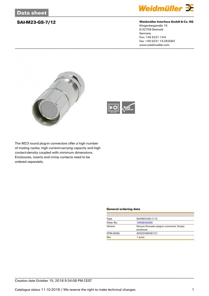 WEIDMULLER 1995840000 technical document page 1