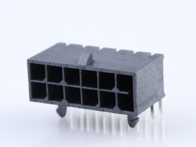Micro-Fit+ Right-Angle Header, Through Hole, 3.00mm Pitch, Dual Row, 12 Circuits, 0.38µm Gold (Au) Plating, Glow-Wire Capable, Black
