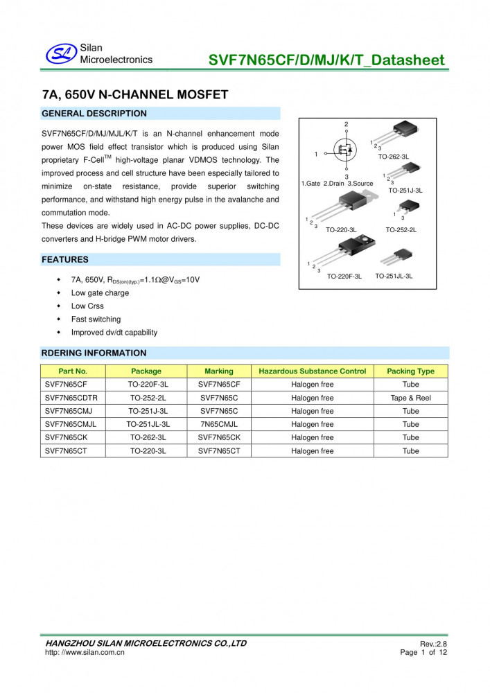 SVF7N65CMJ datasheet page 1