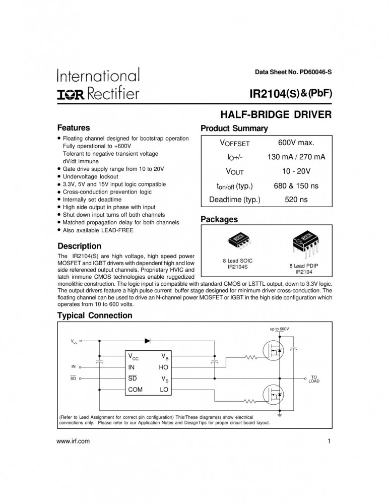 IR2104STRPBF datasheet page 1