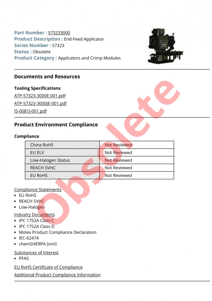 Technical document image for Molex 573233000, page 1