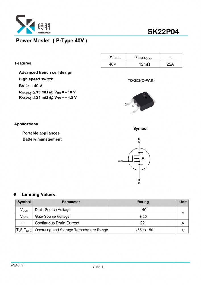 SK22P04 datasheet page 1
