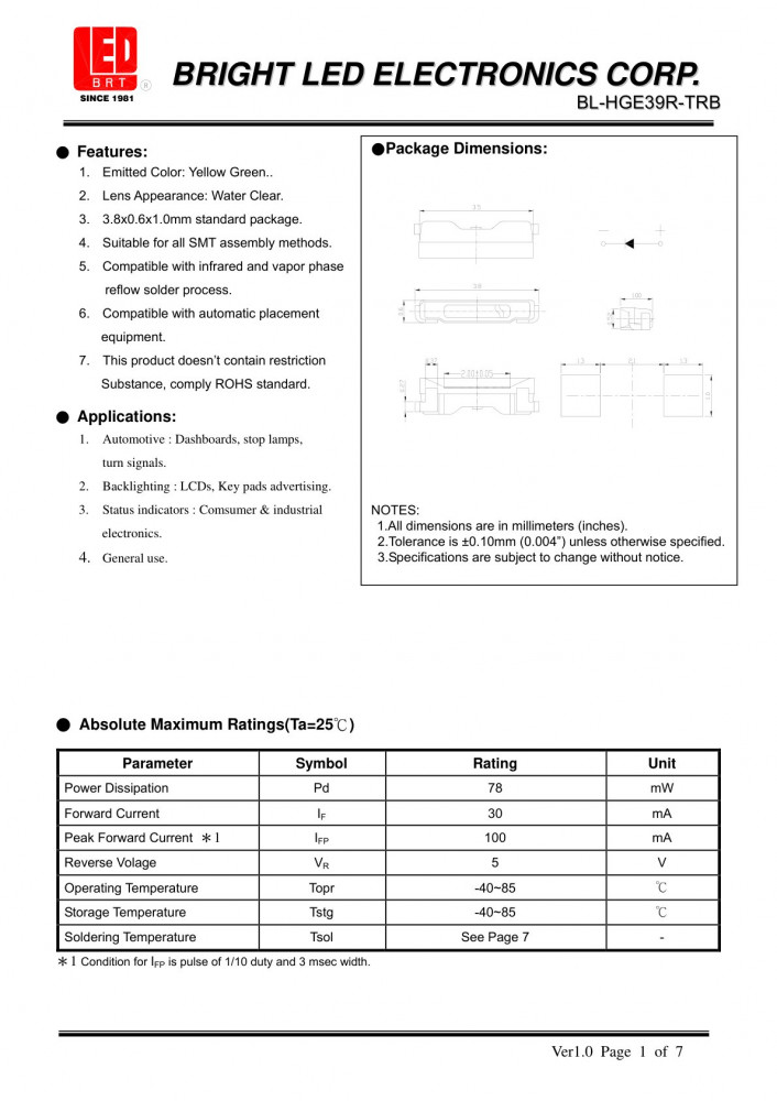 BL-HGE39R-TRB datasheet page 1