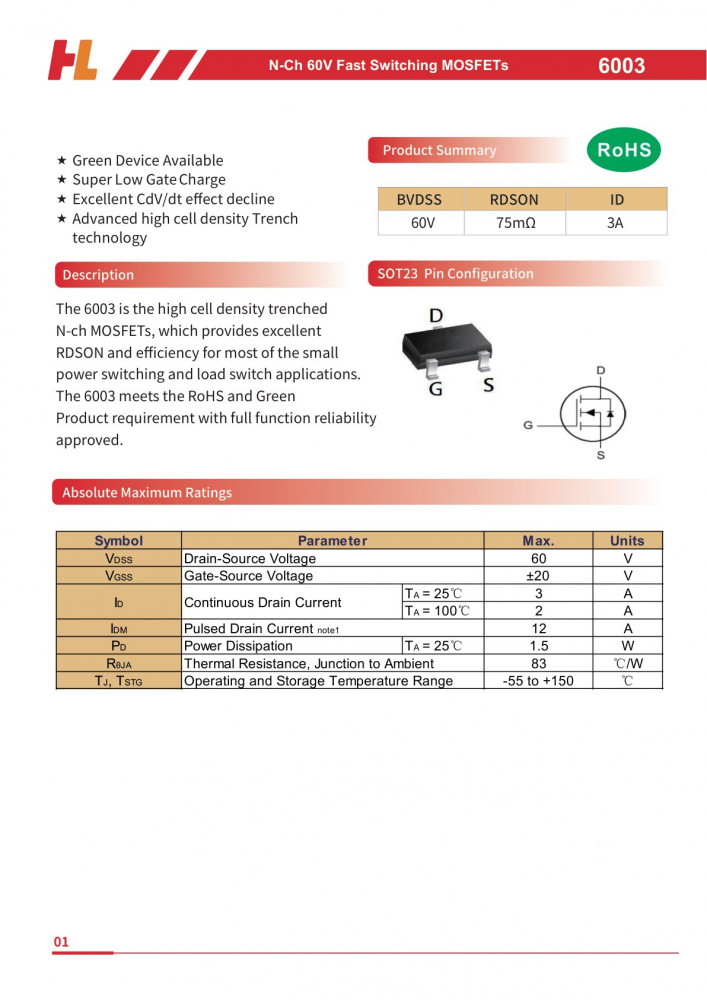 HL 6003 datasheet page 1