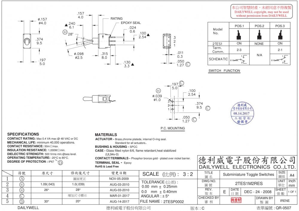Dailywell 2TES1M2RES technical drawing