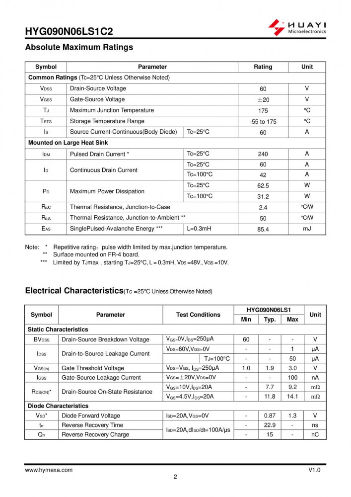 HYG090N06LS1C2 datasheet page 2