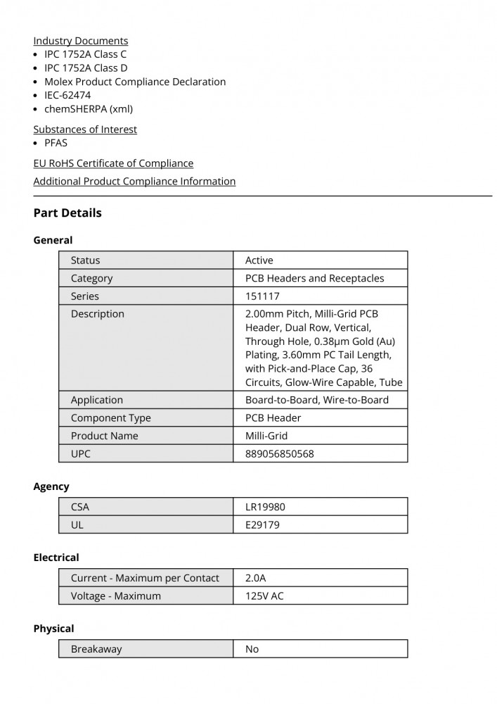 Molex 151117 specification document page 2