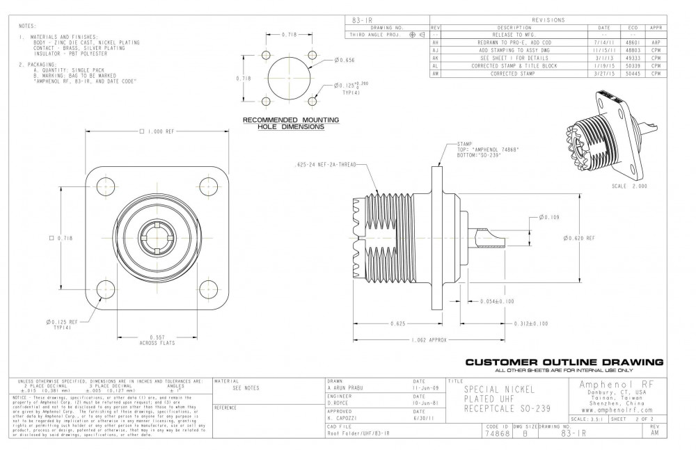 Amphenol 083-1R technical drawing preview