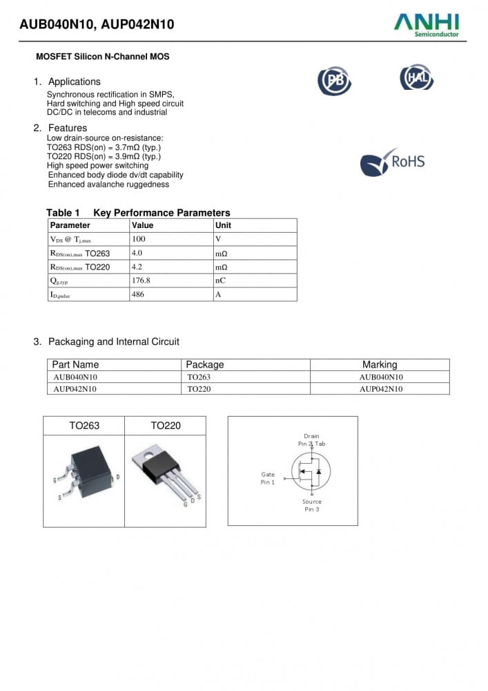 AUB040N10 datasheet page 1