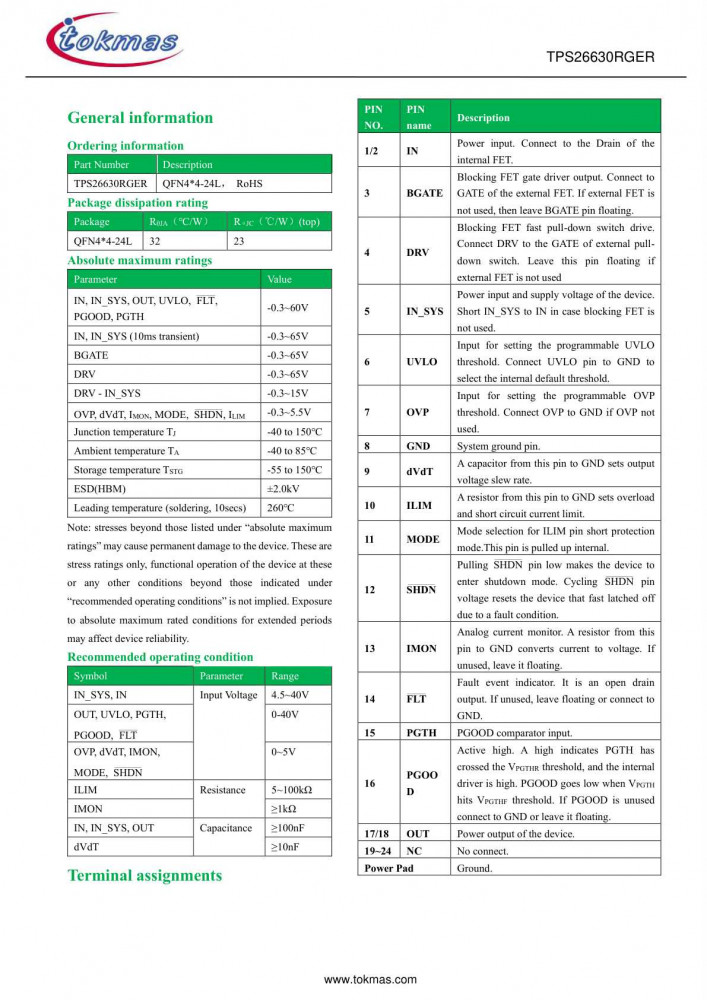 TPS26630RGER datasheet page 2