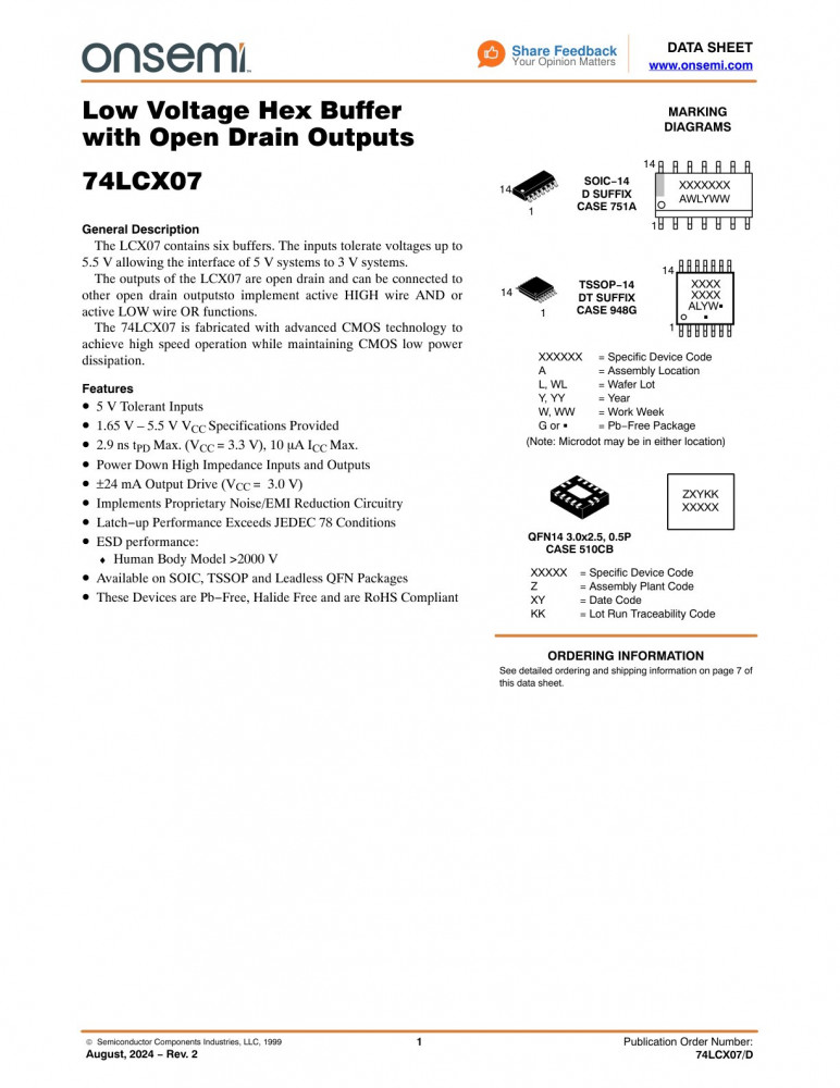 74LCX07 technical document page 1
