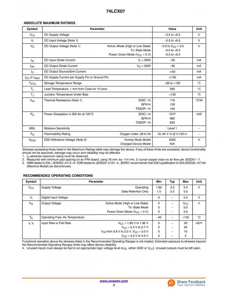 74LCX07 technical document page 3
