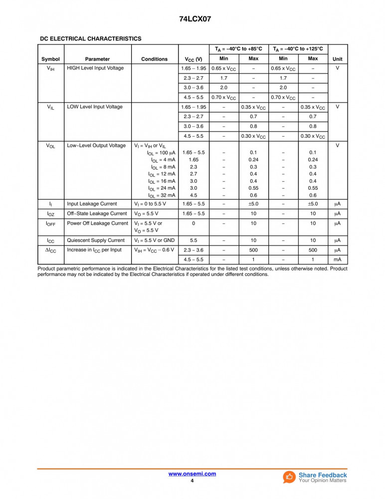 74LCX07 technical document page 4