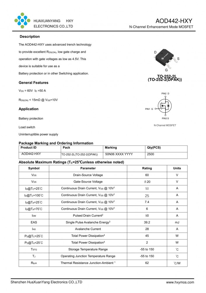 AOD442-HXY datasheet page 1