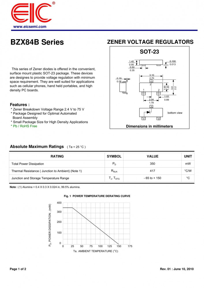 EIC BZX84B series datasheet page 1