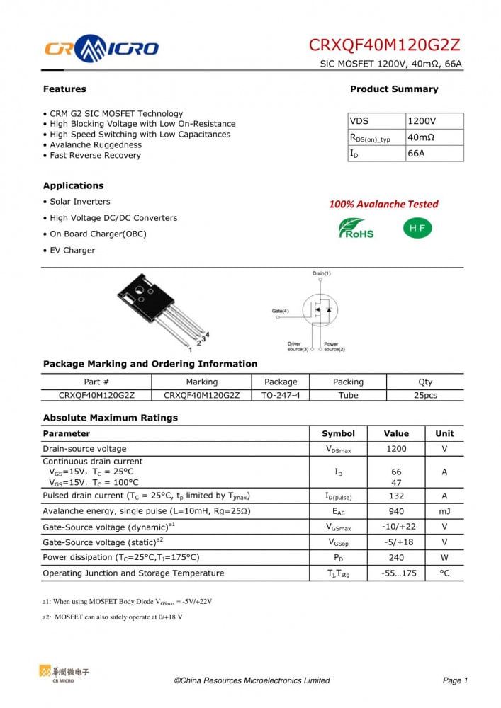 CRXQF40M120G2Z datasheet page 1