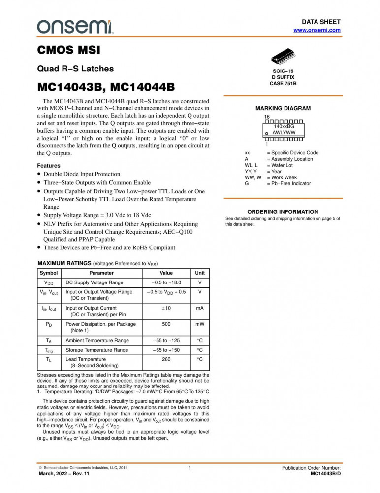 MC14044B datasheet page 1
