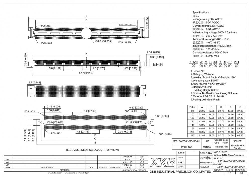 XKB X0510WVS-80AS-LPV01 technical drawing page 1