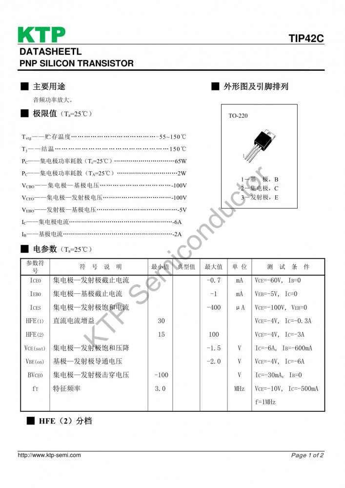 TIP42C datasheet page 1