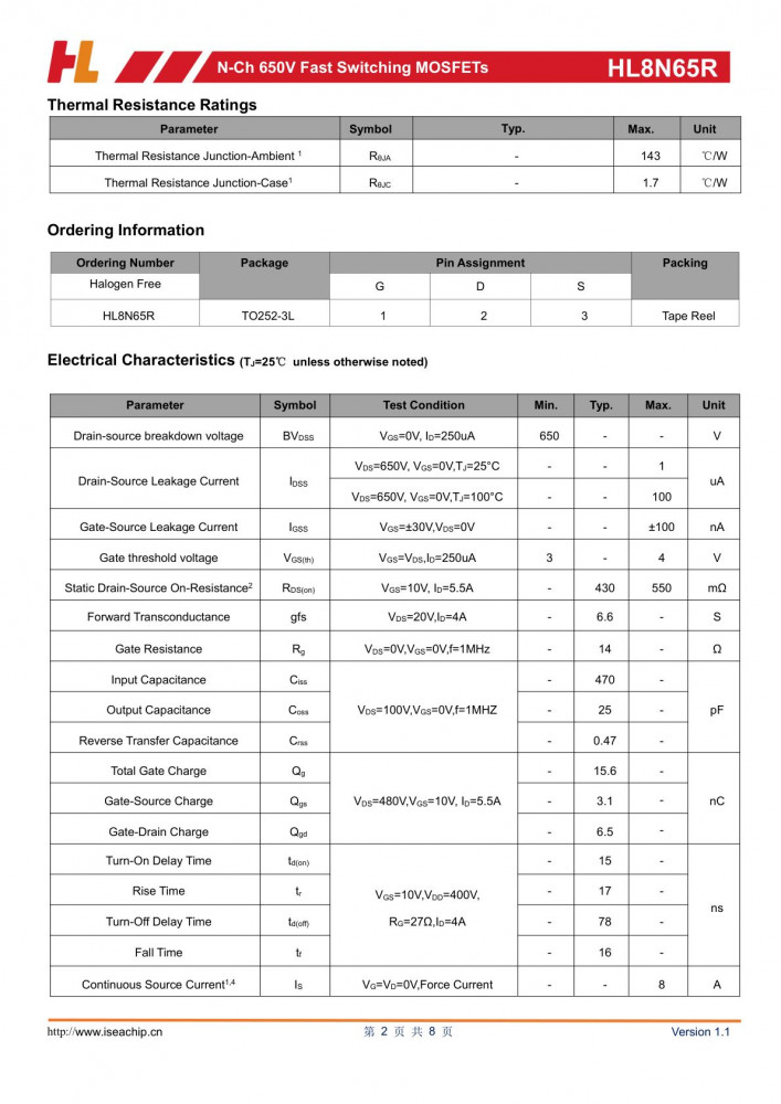 HL 8N65R datasheet page 2