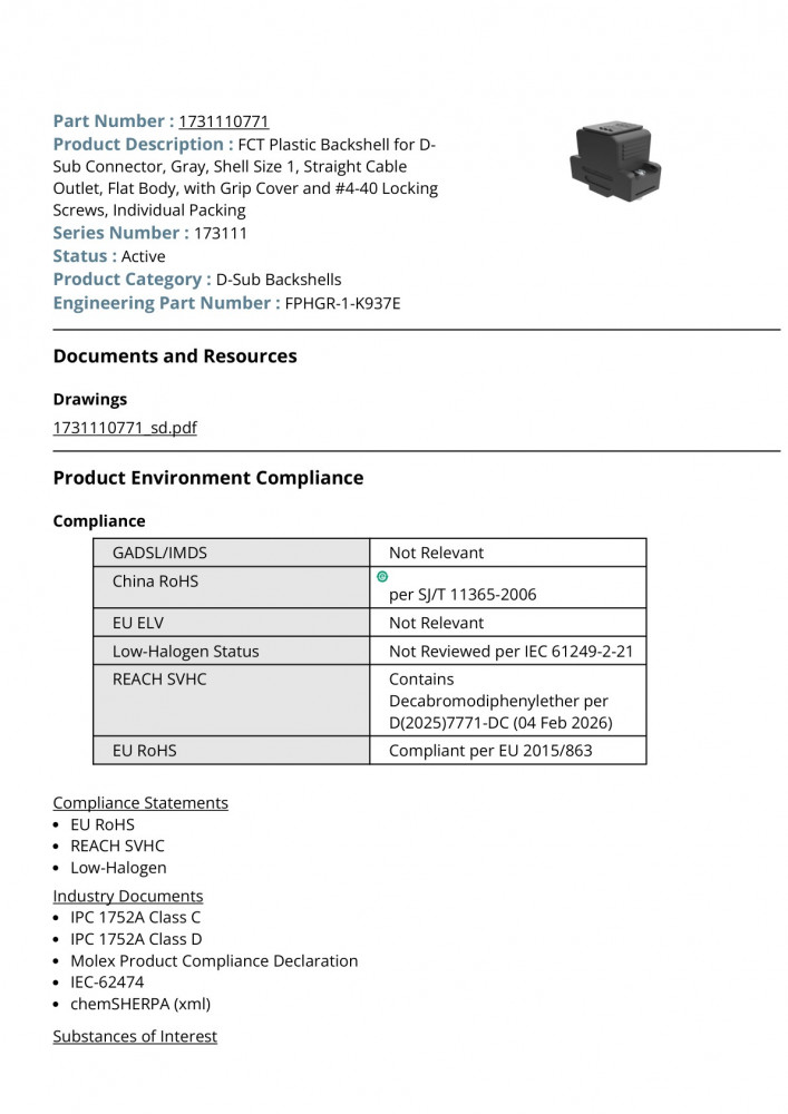 MOLEX 1731110771 technical drawing, page 1