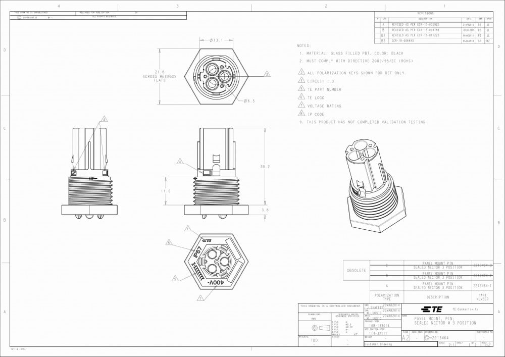 TE Connectivity 2213464 drawing page 1