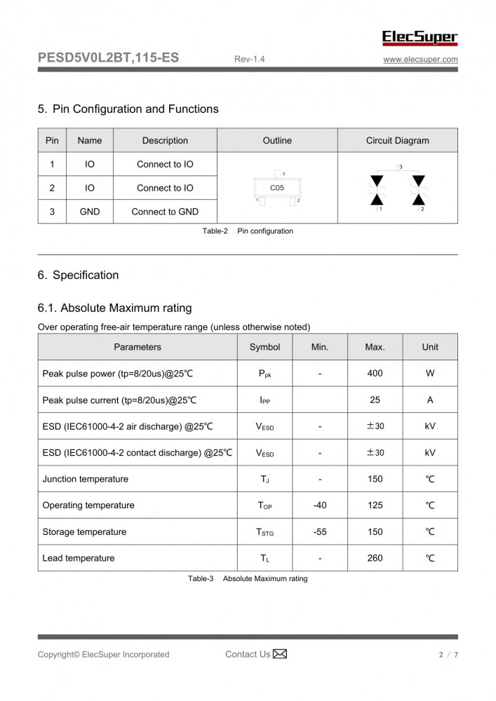 PESD5V0L2BT,115-ES technical document page 2