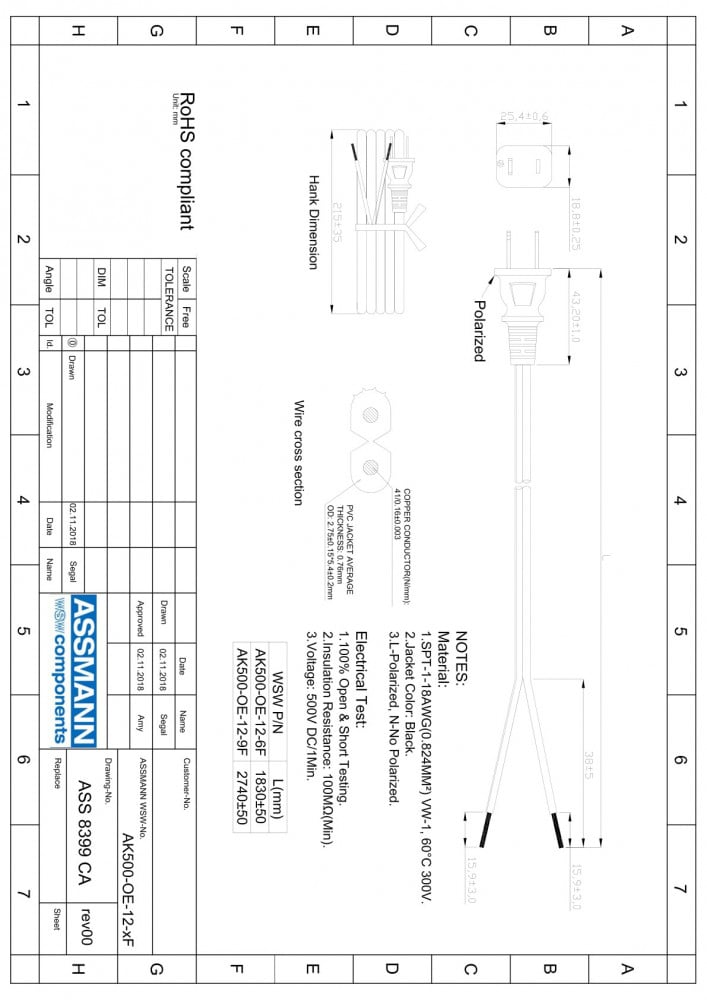 AK500-OE-12-9F technical drawing and electrical test information