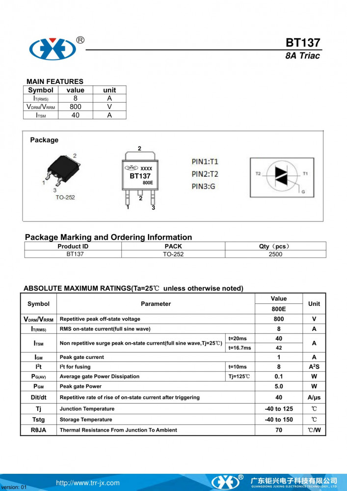 JUXING BT137 datasheet page 1