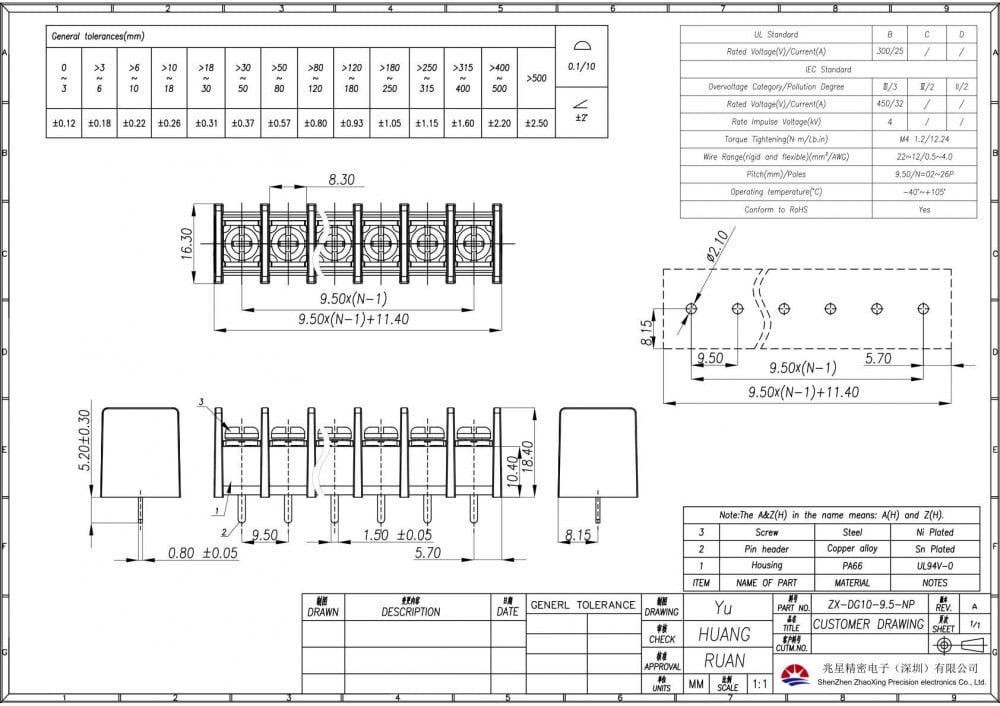 Megastar ZX-DG10-9.5 series technical drawing